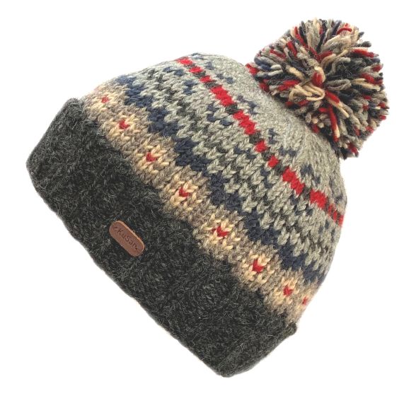 KuSan Bobble Hat Turn Up Charcoal Red | A Brilliant Disguise