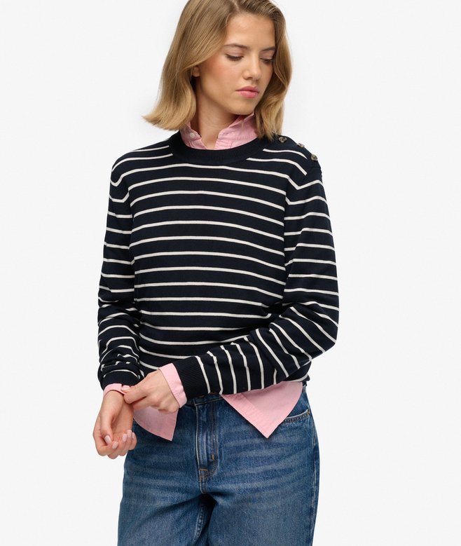 Superdry Lightweight Essential Jumper Optic Eclipse Navy Stripe | A ...